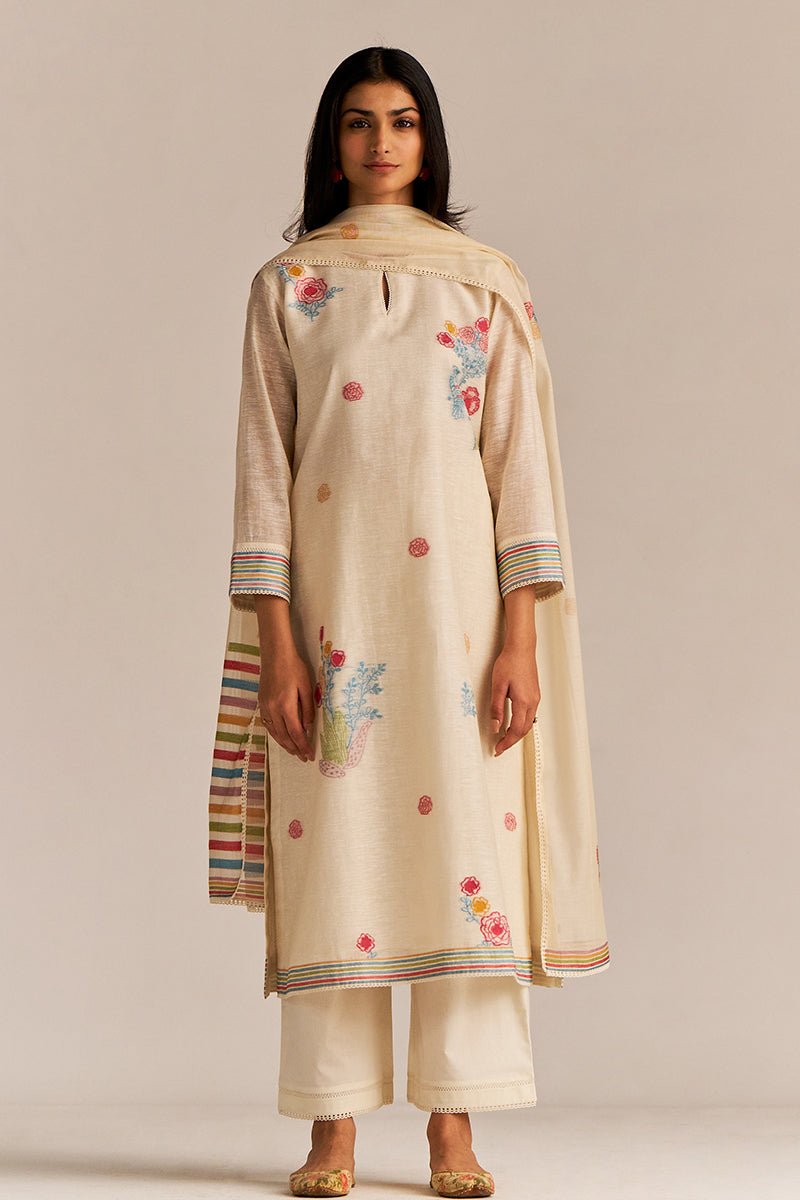 Pristine White Woven Kurta Set - Ganga Fashions