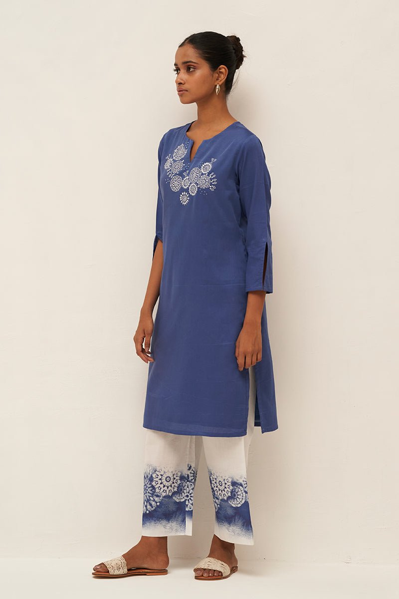 Blue and White Cotton Co-ord Set - Ganga Fashions