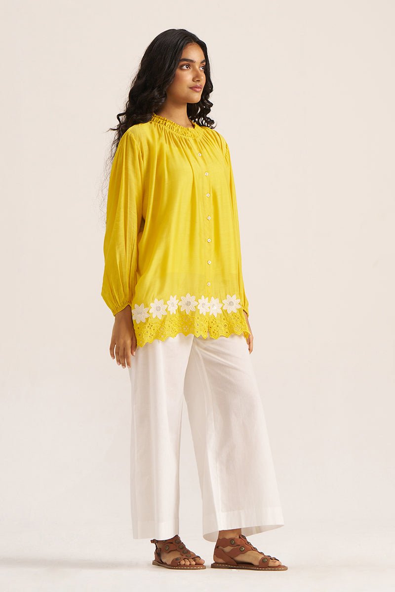 Lemon Yellow Embroidered Shirt - Ganga Fashions